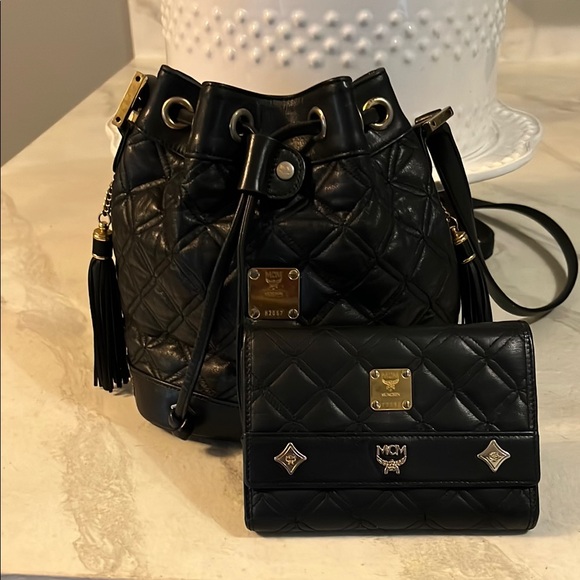 MCM | Bags | Mcm Black Quilted Leather Crossbody Bag And Wallet | Poshmark